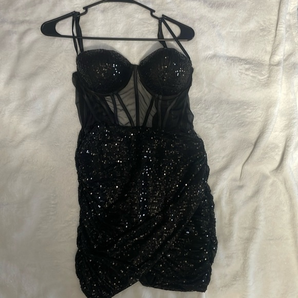 Fashion Nova | Dresses | Black Sequin Mini Dress Partial See Thru ...